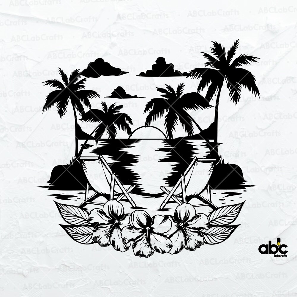 Summer Beach Scene Svg File Island Vibes Clipart Tropical - Etsy
