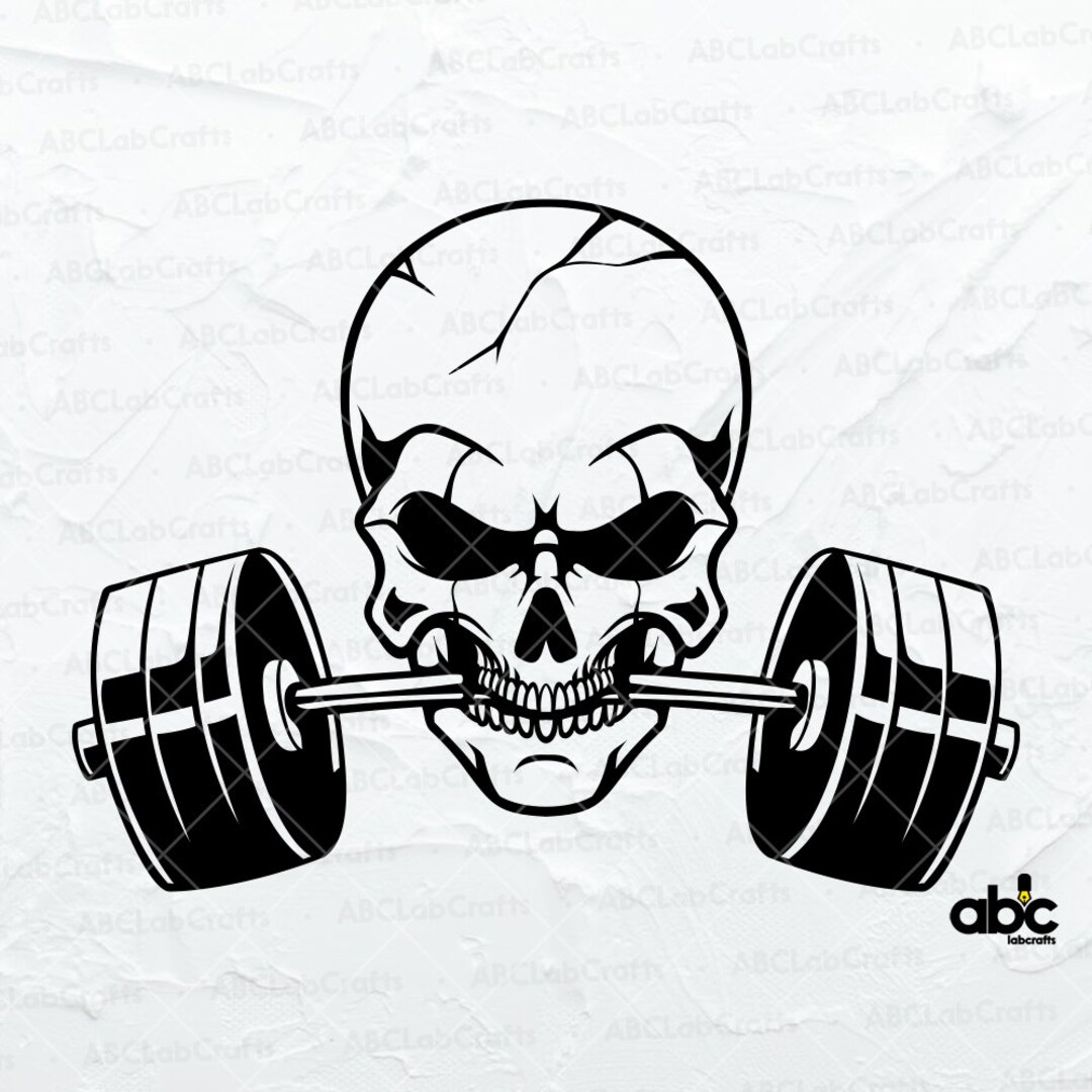 Skull Barbell Svg File |skull Fitness Svg | Skull Svg | Barbell Gym Svg | Skeleton Gym Svg Dxf ...