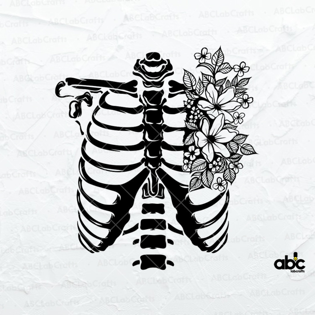 Ribcage Flowers Svg File | Skeleton Ribs Floral Svg | Bones Svg ...