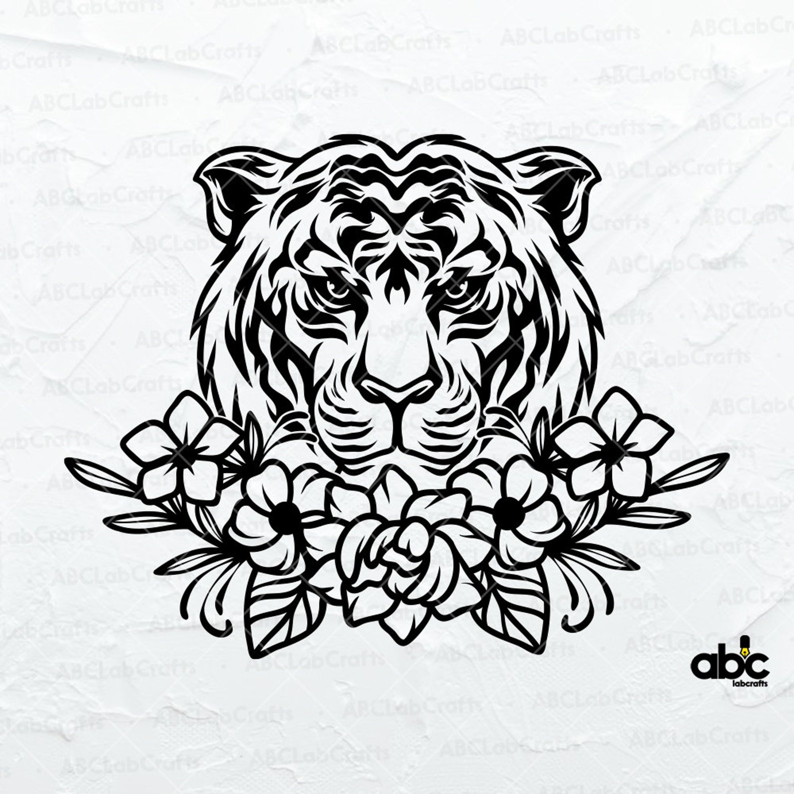 Tiger Svg File | Tiger With Flowers on Head | Cute Tiger Face Svg ...