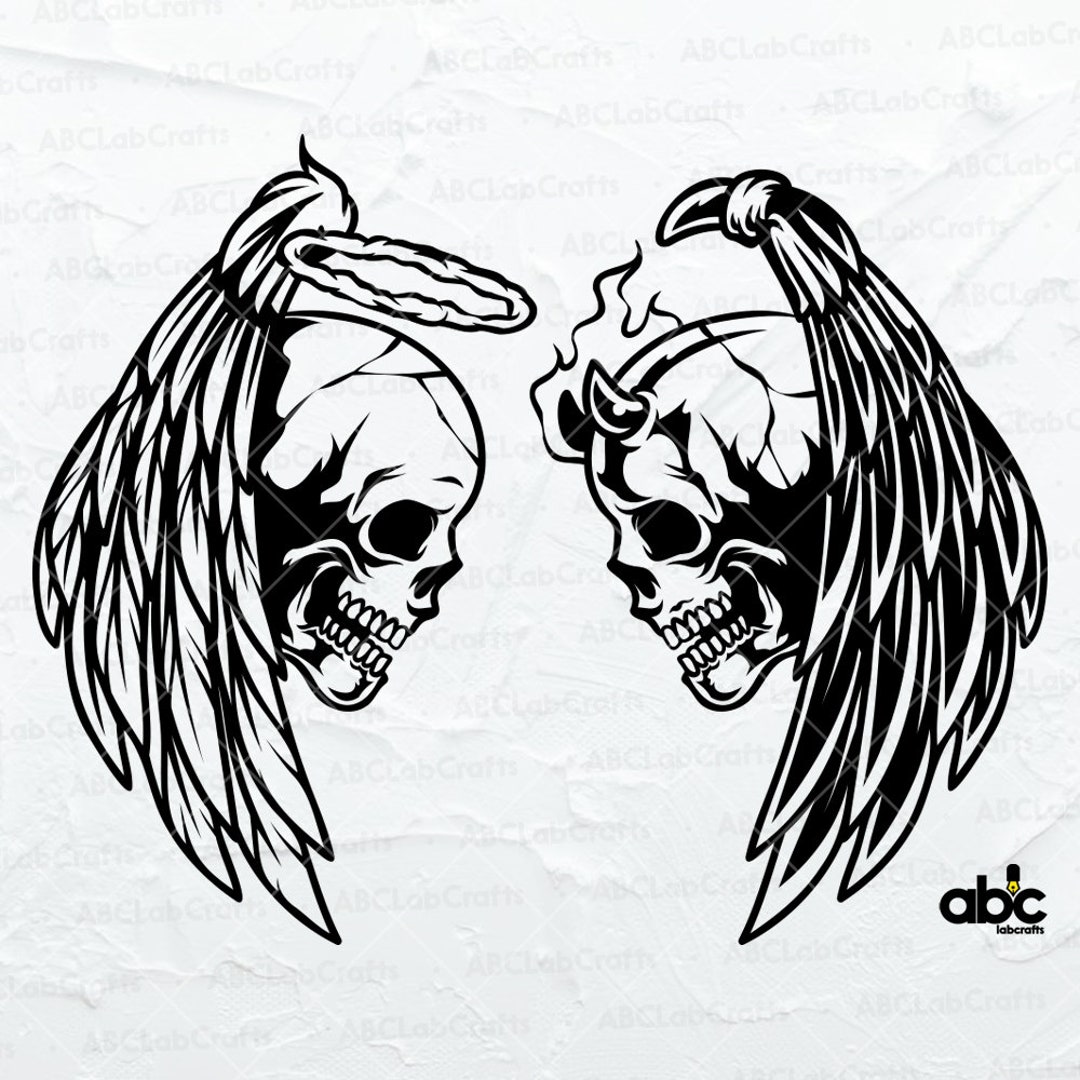 Angel & Devil Svg File | Good and Bad Skull Svg | Saint and Demon Svg ...
