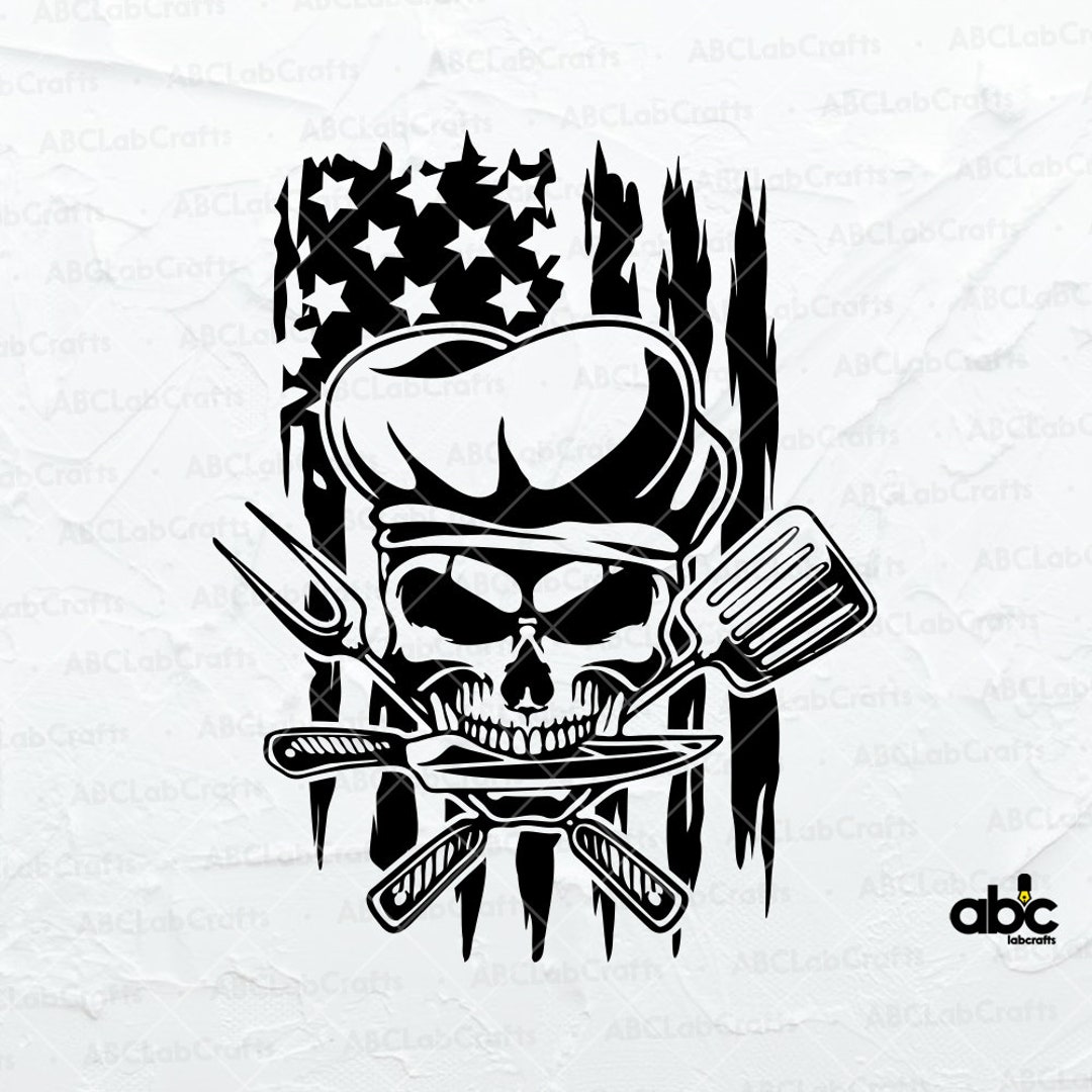 US Chef Skull Svg File | Chef Shirt | Head Cook | Biting Whisk Clipart ...