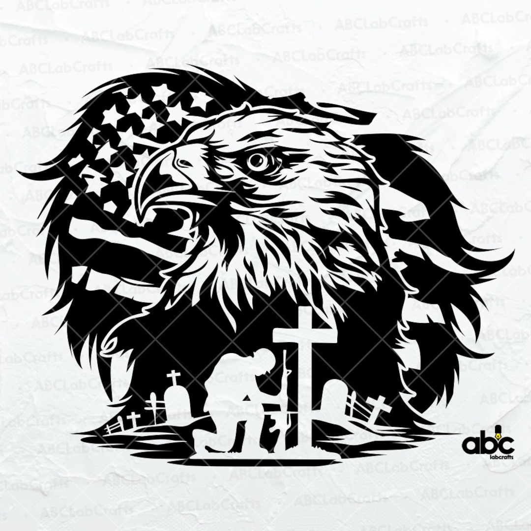 Us Patriotic Eagle Kneeling Soldier Svg File Veteran Svg Military Eagle Svg Png Dxf Eps File