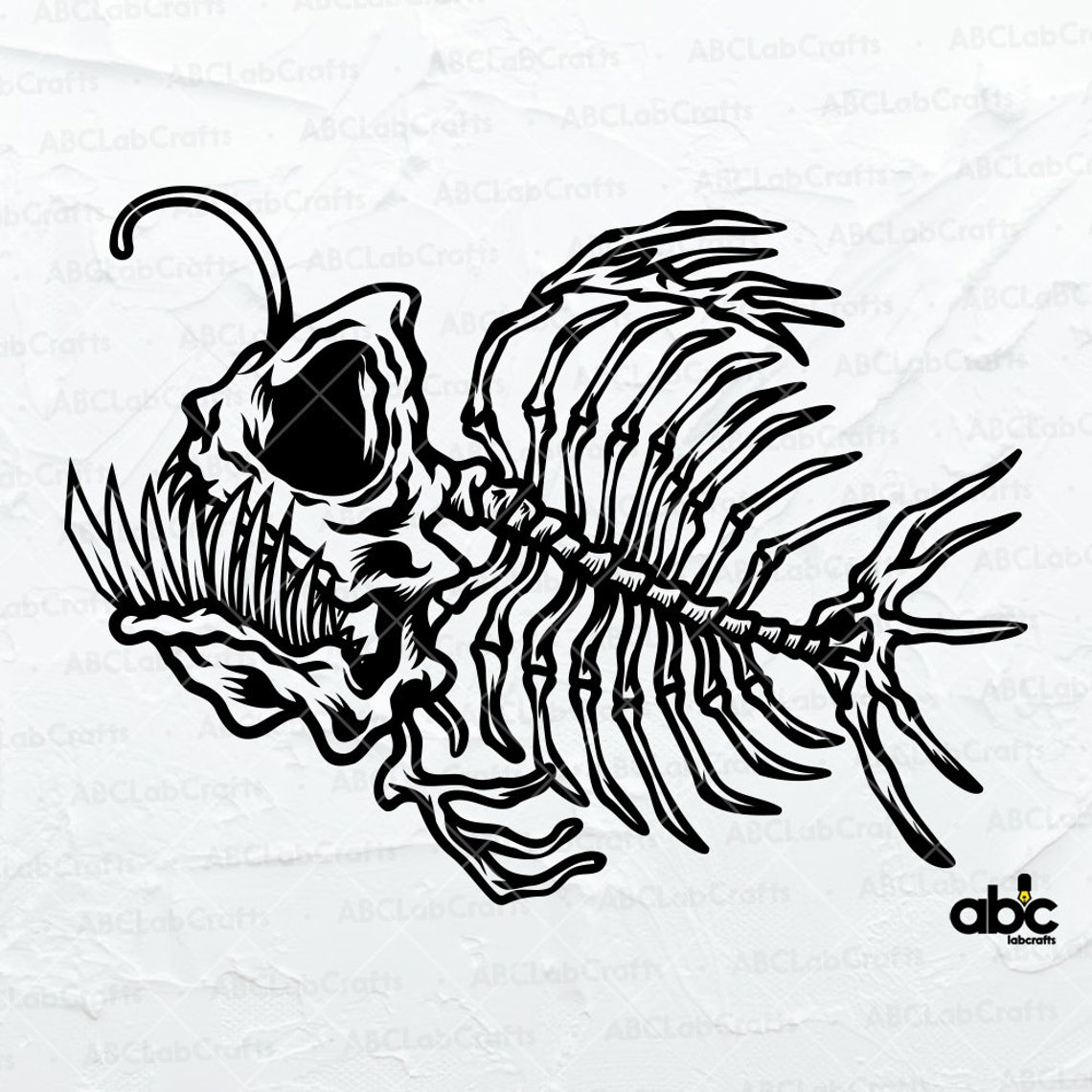 Skeleton Fish Svg File Fish Bone Aquatic Svg Angler Fish - Etsy