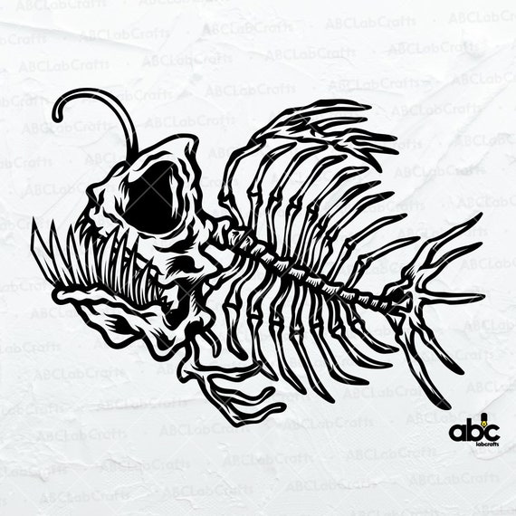 Skeleton Fish Svg File Fish Bone Aquatic Svg Angler Fish - Etsy
