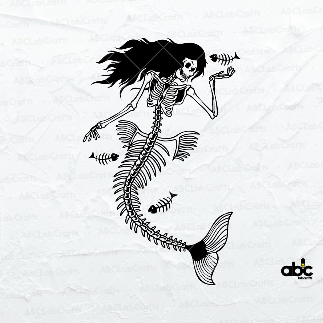 Mermaid Skeleton With Fish Svg File | Mermaid Svg | Gothic Svg | Sea ...