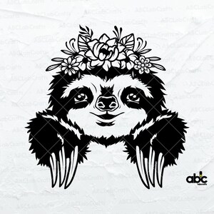 Floral Sloth Svg File | Sloth Clipart | Baby Sloth Svg | Animal Head ...