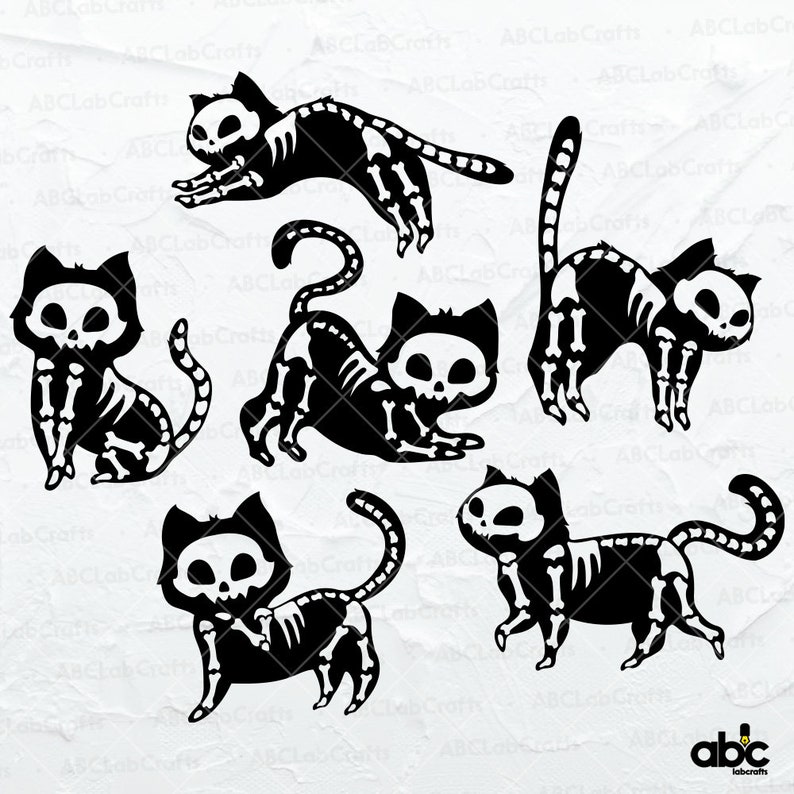 Skeleton Cat Svg Bundle Cat Silhouette Halloween Cats Clipart Skeleton ...