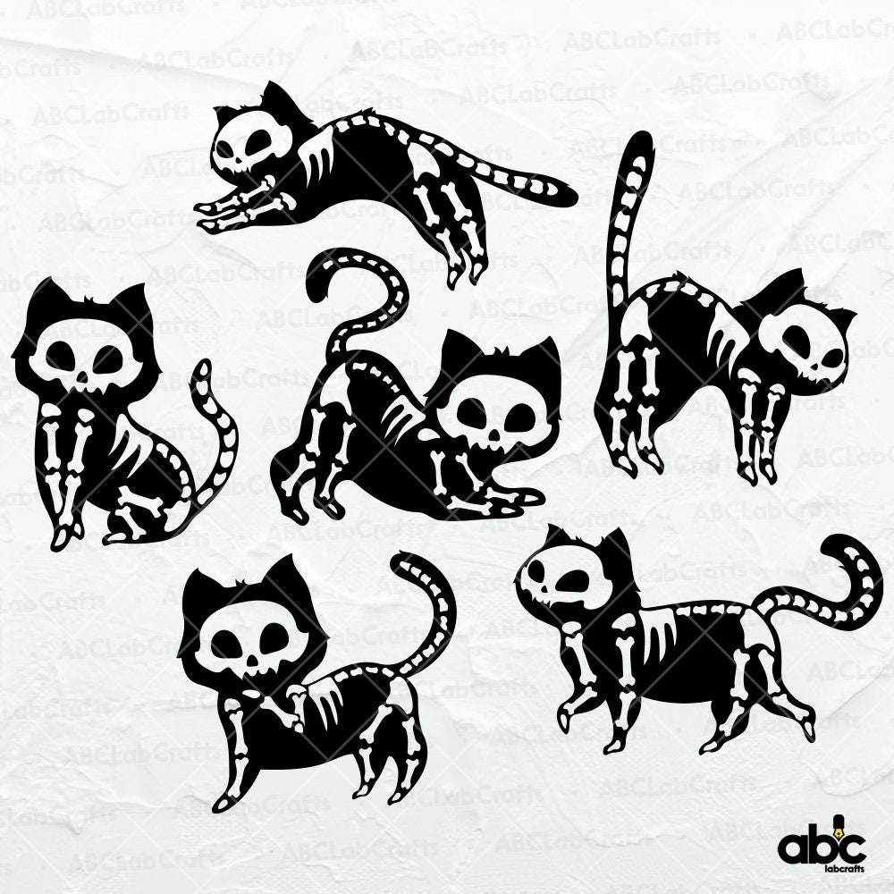 Skeleton Cat Svg Bundle | Cat Silhouette | Halloween Cats Clipart | Skeleton Animals Svg | Dxf ...