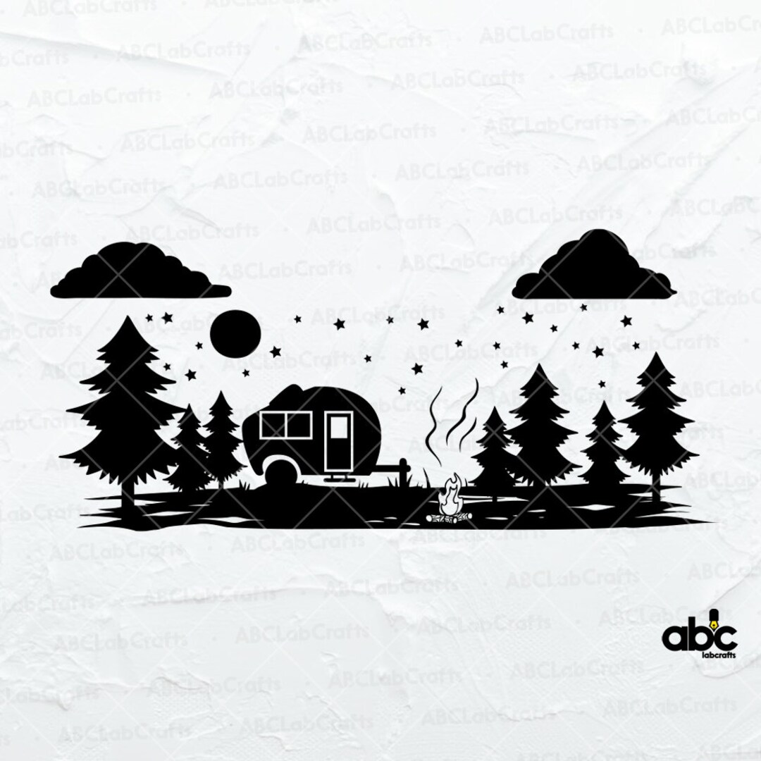 Camper Svg File | Camping Svg | Starry Forest Svg | Camper in Forest ...