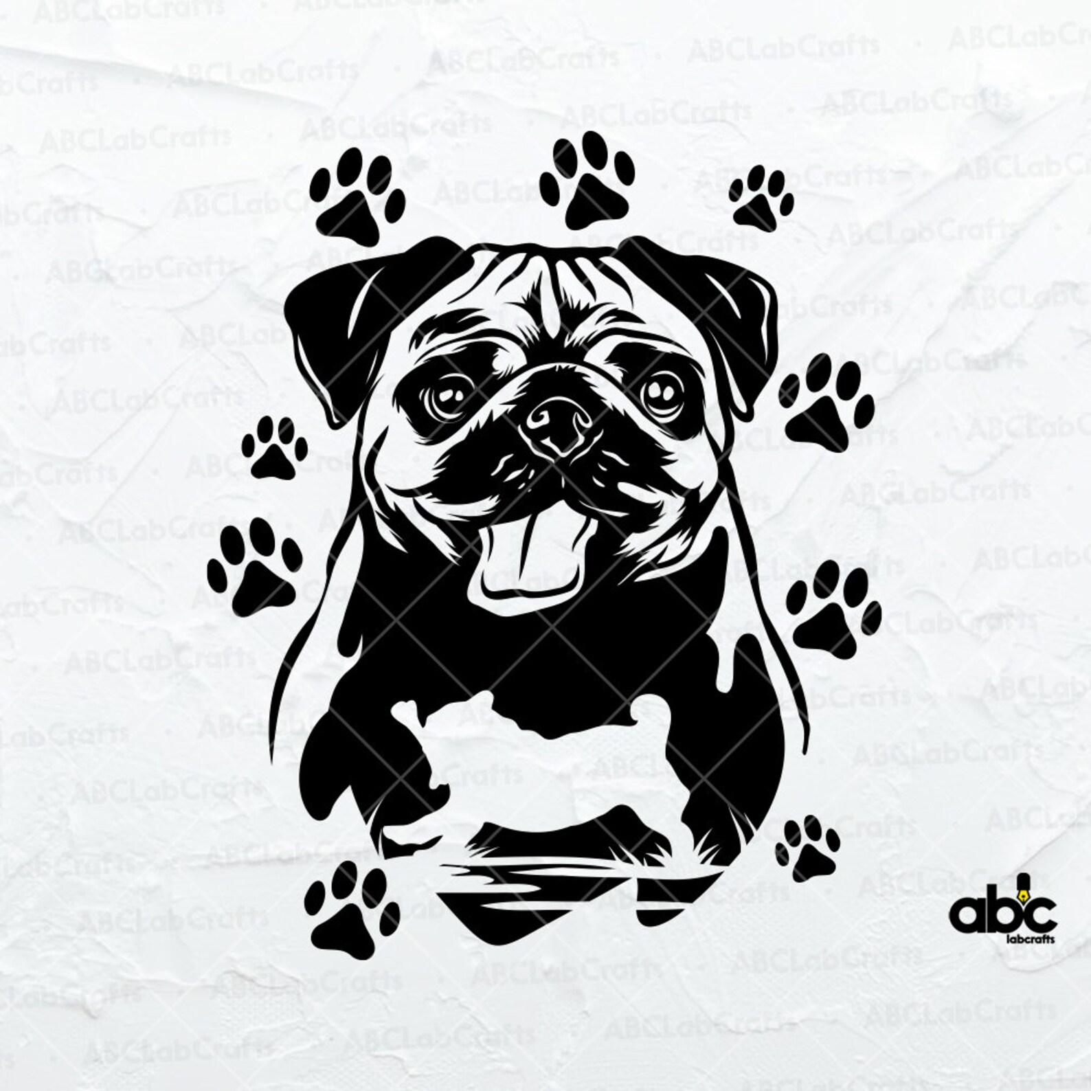 Pug Dog Scene Svg File Cute Pug Svg Paw Svg Dog Lover Dxf - Etsy