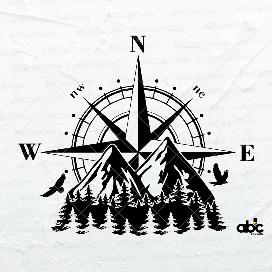 Compass and Mountains Svg File Forest Svg Nature Svg - Etsy