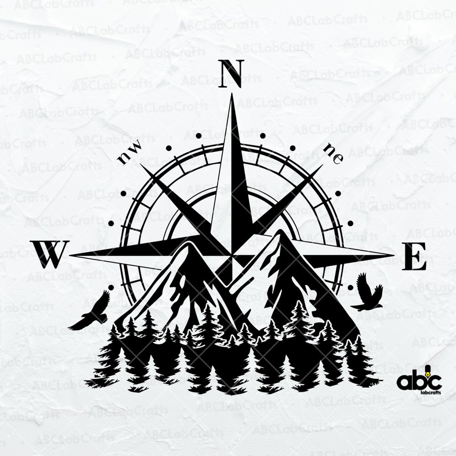 Compass and Mountains Svg File Forest Svg Nature Svg - Etsy