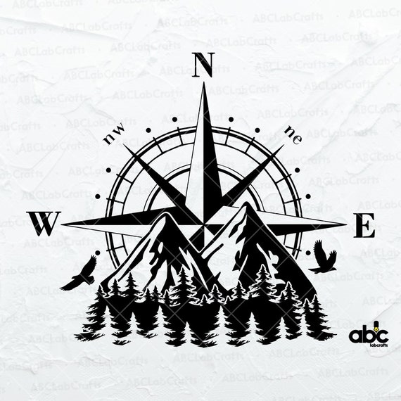 Compass and Mountains Svg File Forest Svg Nature Svg - Etsy