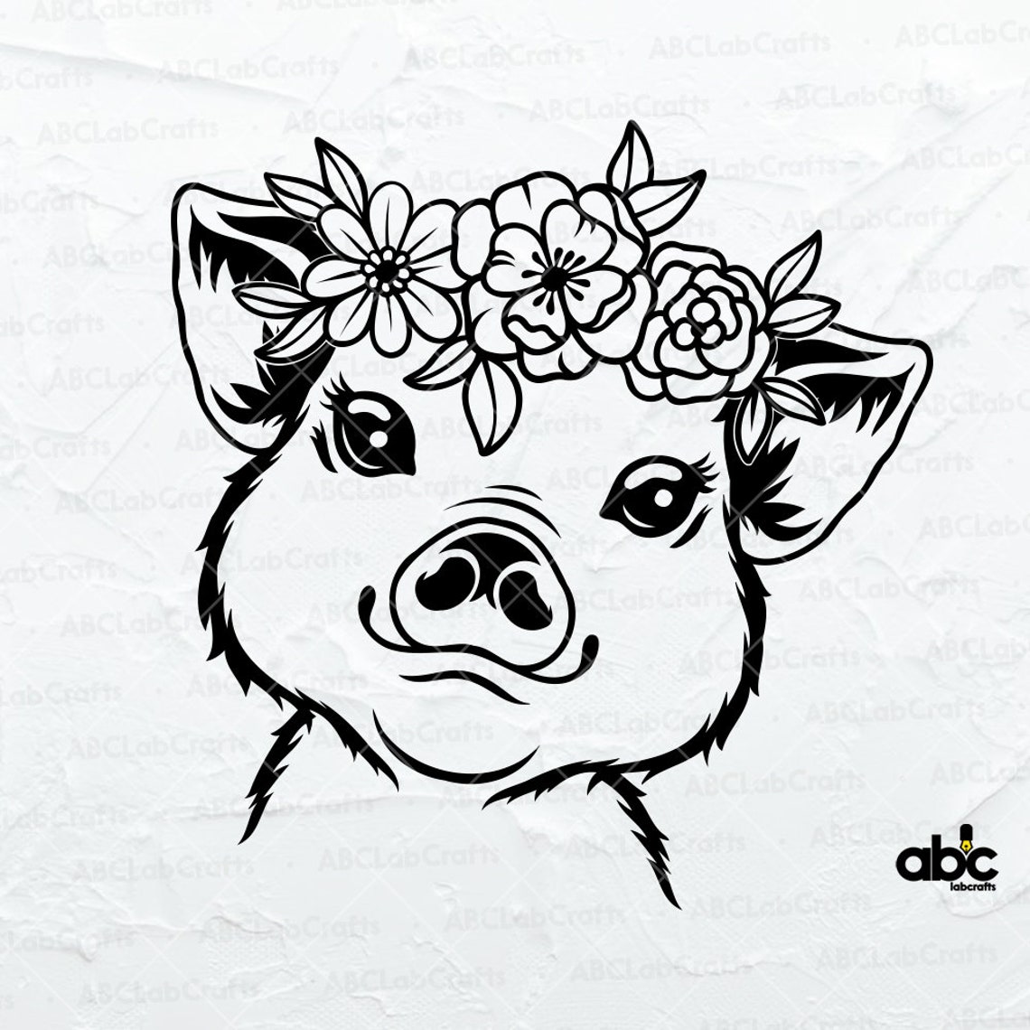 Pig With Flower Crown Svg File | Pig Svg | Animal Svg| Cute Pig Svg ...