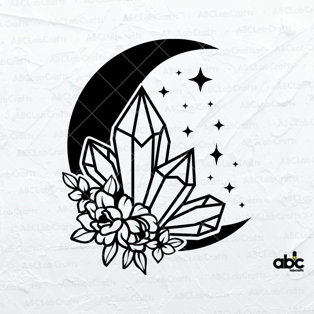 Celestial Moon and Crystals Svg File | Celestials Svg | Floral Moon ...