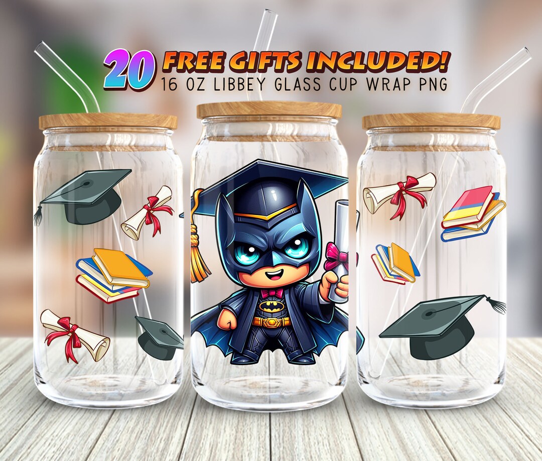 Superhero Graduation 16oz Libbey Glass Can Wrap Png Sublimation, Senior ...