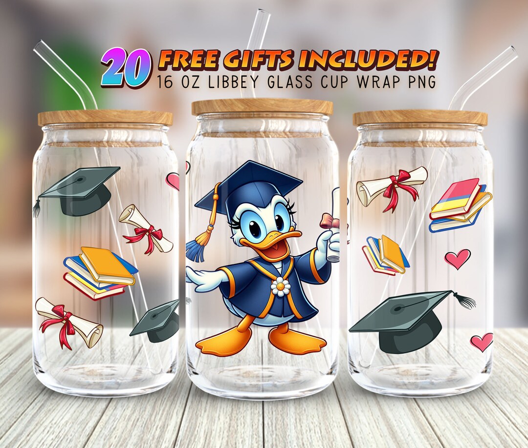 Cartoon Graduation 16oz Libbey Glass Can Wrap Png Sublimation, Senior ...