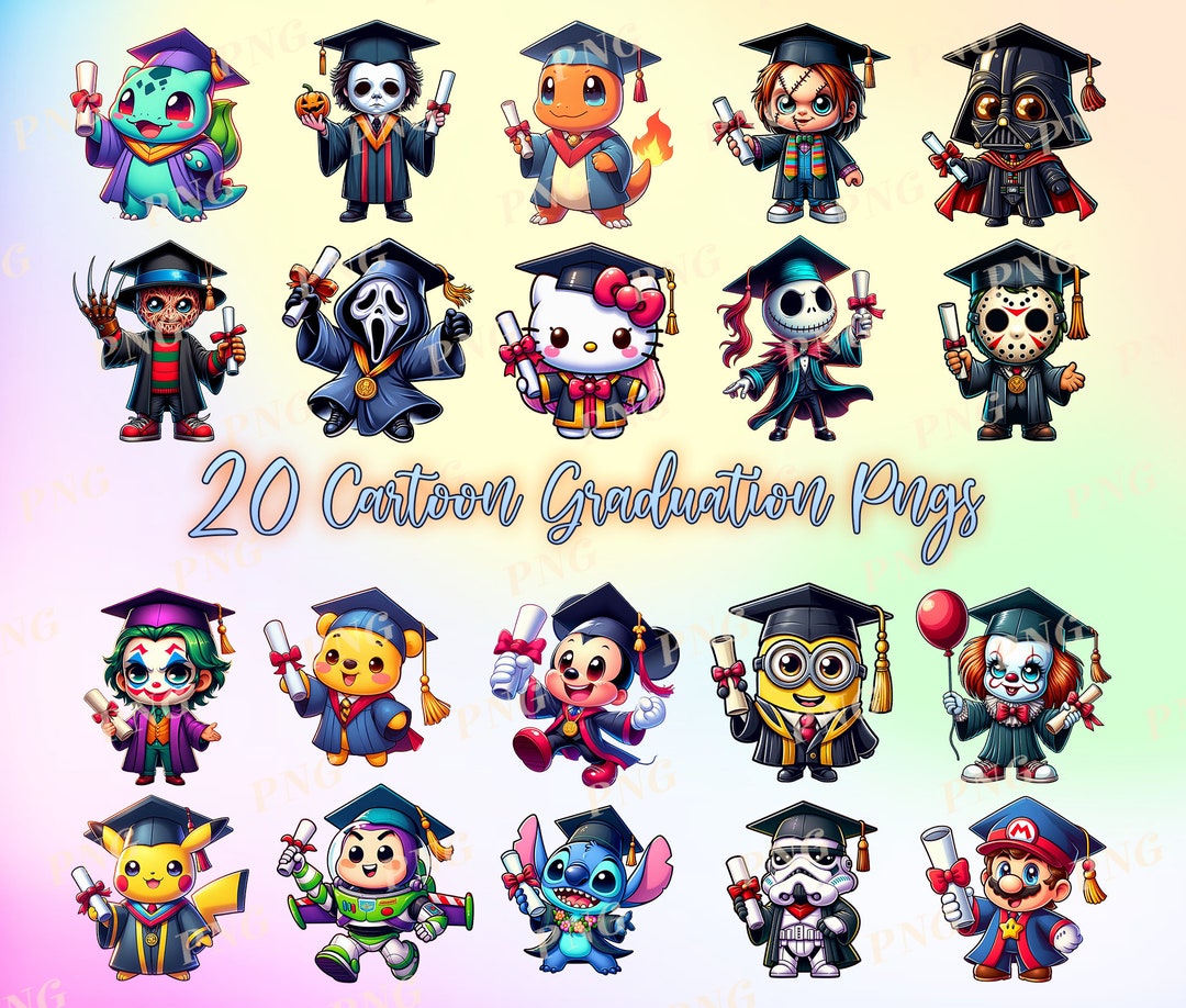 20 Designs Graduation Cartoon Png Bundle, Senior Cartoon Png Designs ...
