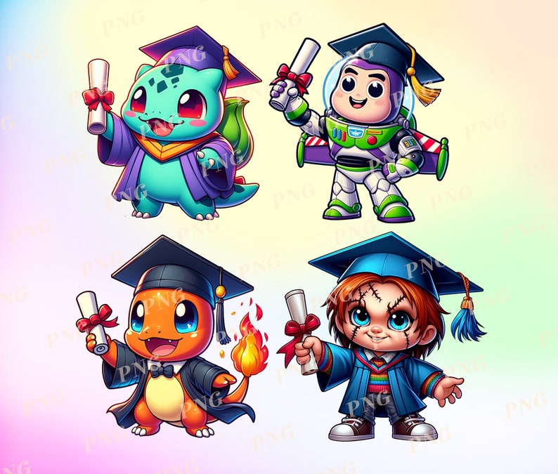 20 Designs Graduation Cartoon Png Bundle, Senior Cartoon Png Designs ...