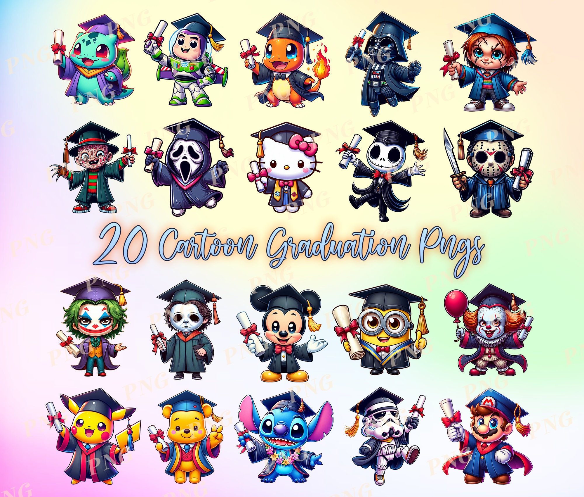 20 Designs Graduation Cartoon Png Bundle, Senior Cartoon Png Designs ...