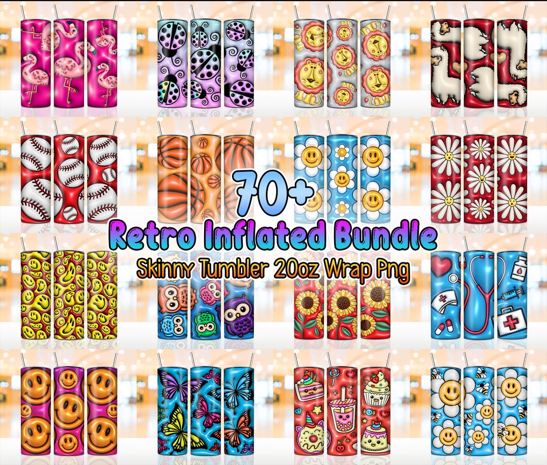 70 Designs Inflated 20oz Skinny Tumbler Bundle, 3D Puff Tumbler PNG ...