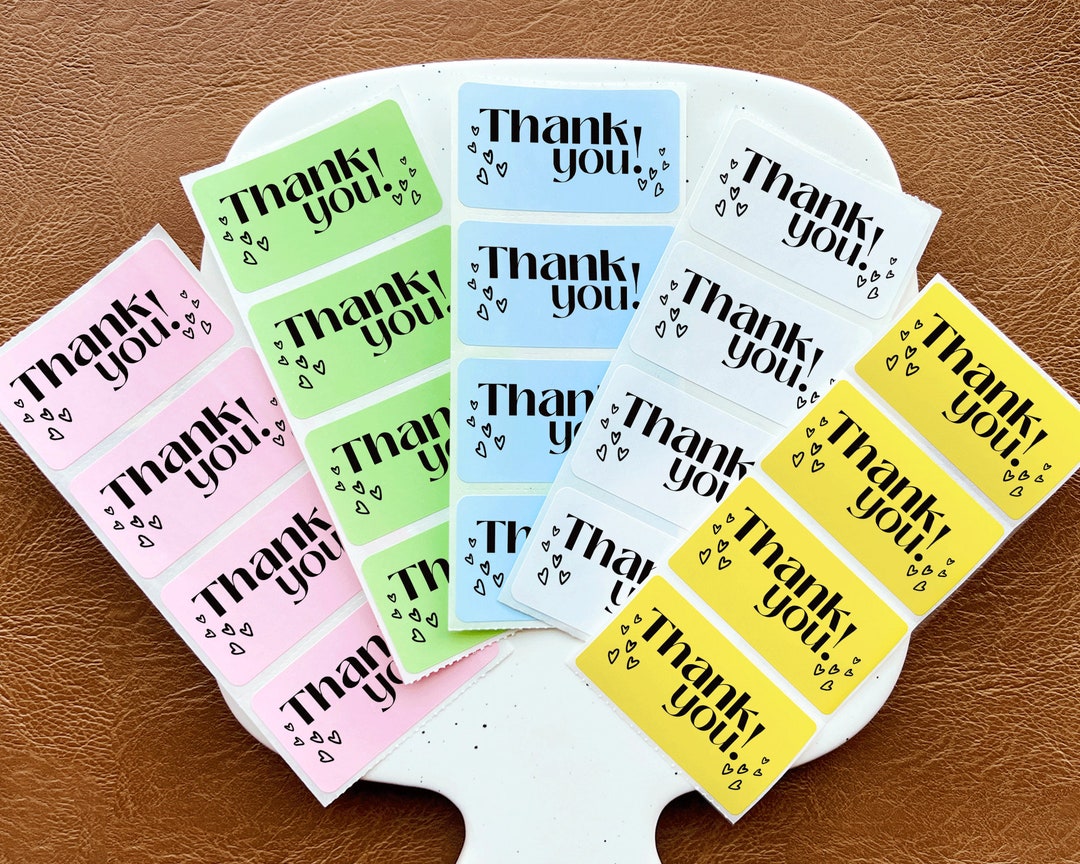 Thank You Hearts Rectangle Labels | Thermal Sticker Labels for Small ...