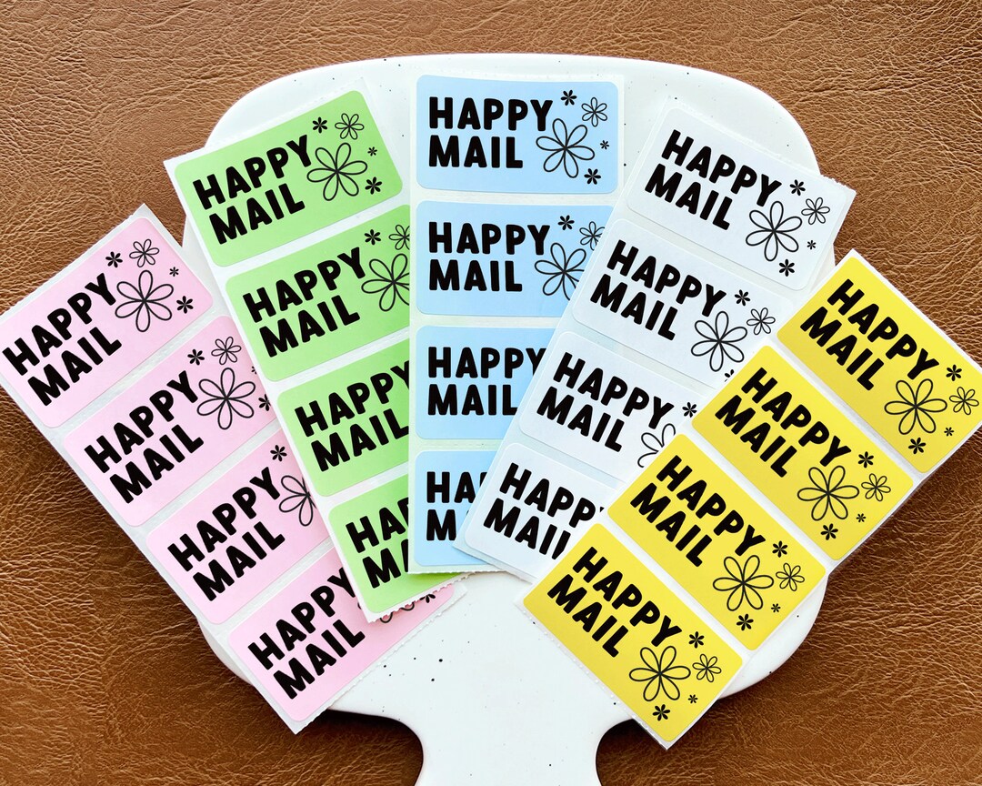 Happy Mail Flowers Rectangle Labels | Thermal Sticker Labels for Small ...