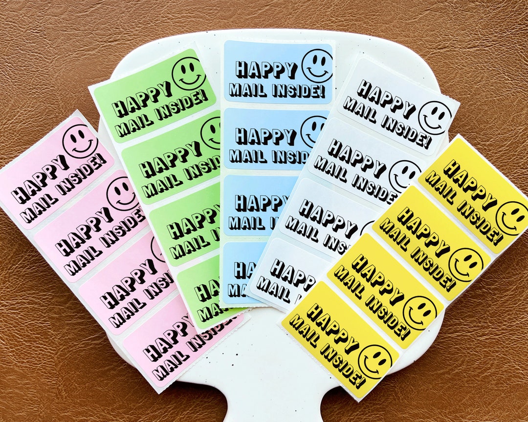 Happy Mail Inside With Smiley Rectangle Labels | Thermal Sticker Labels ...