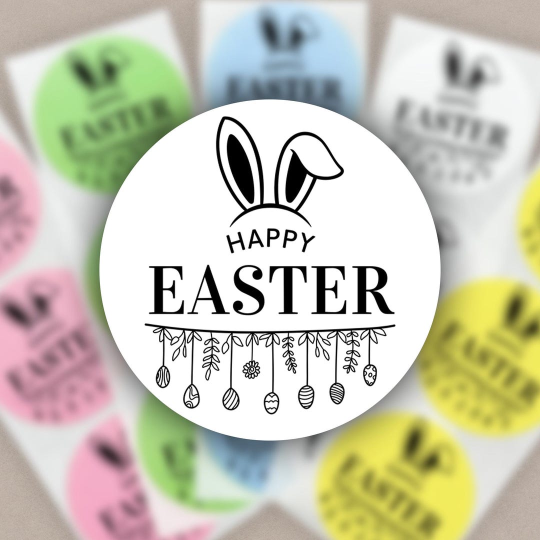 Happy Easter Circle Thermal Label | Easter Sticker for Kids, School ...