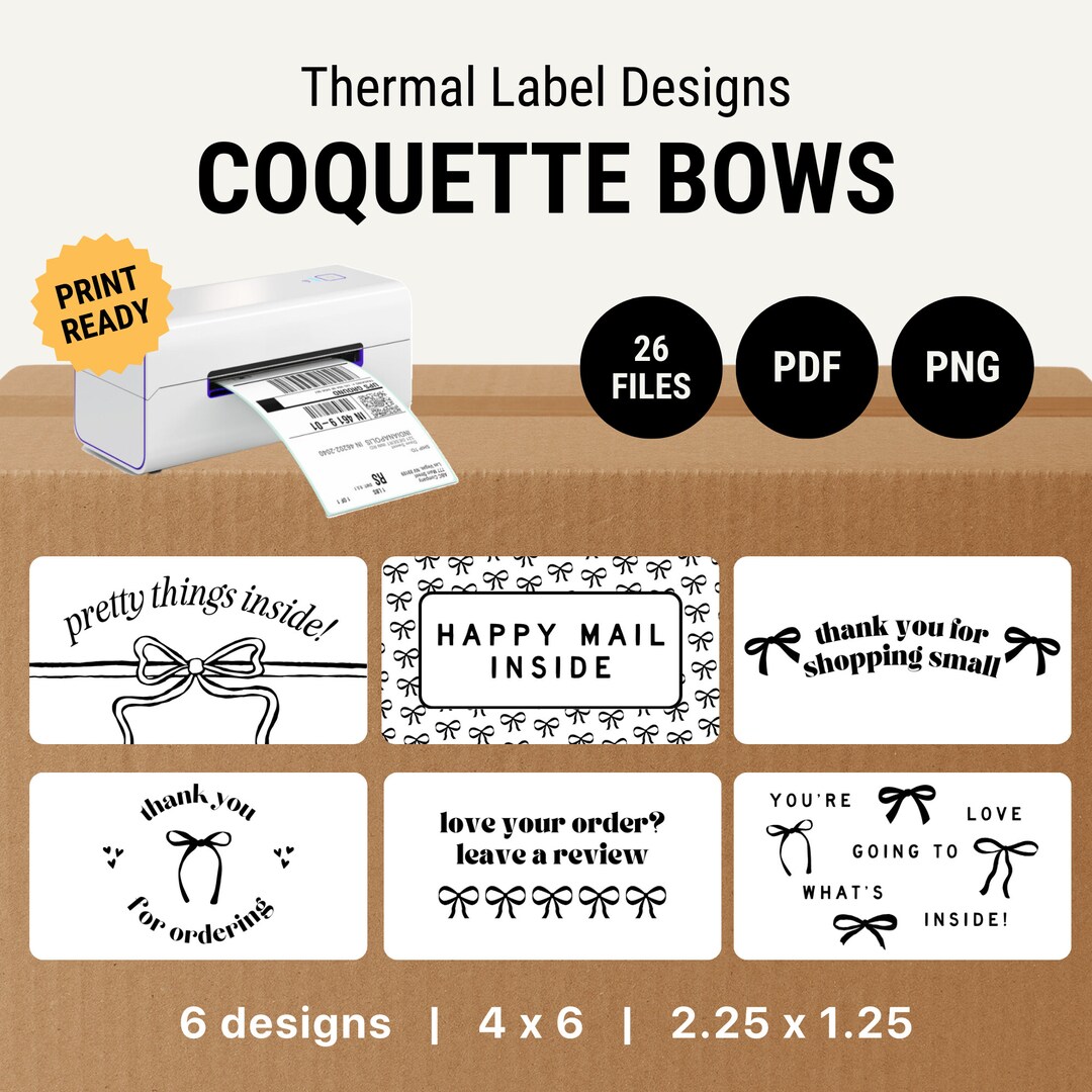 Coquette Bow Digital Thermal Labels | for Small Business, Shops ...