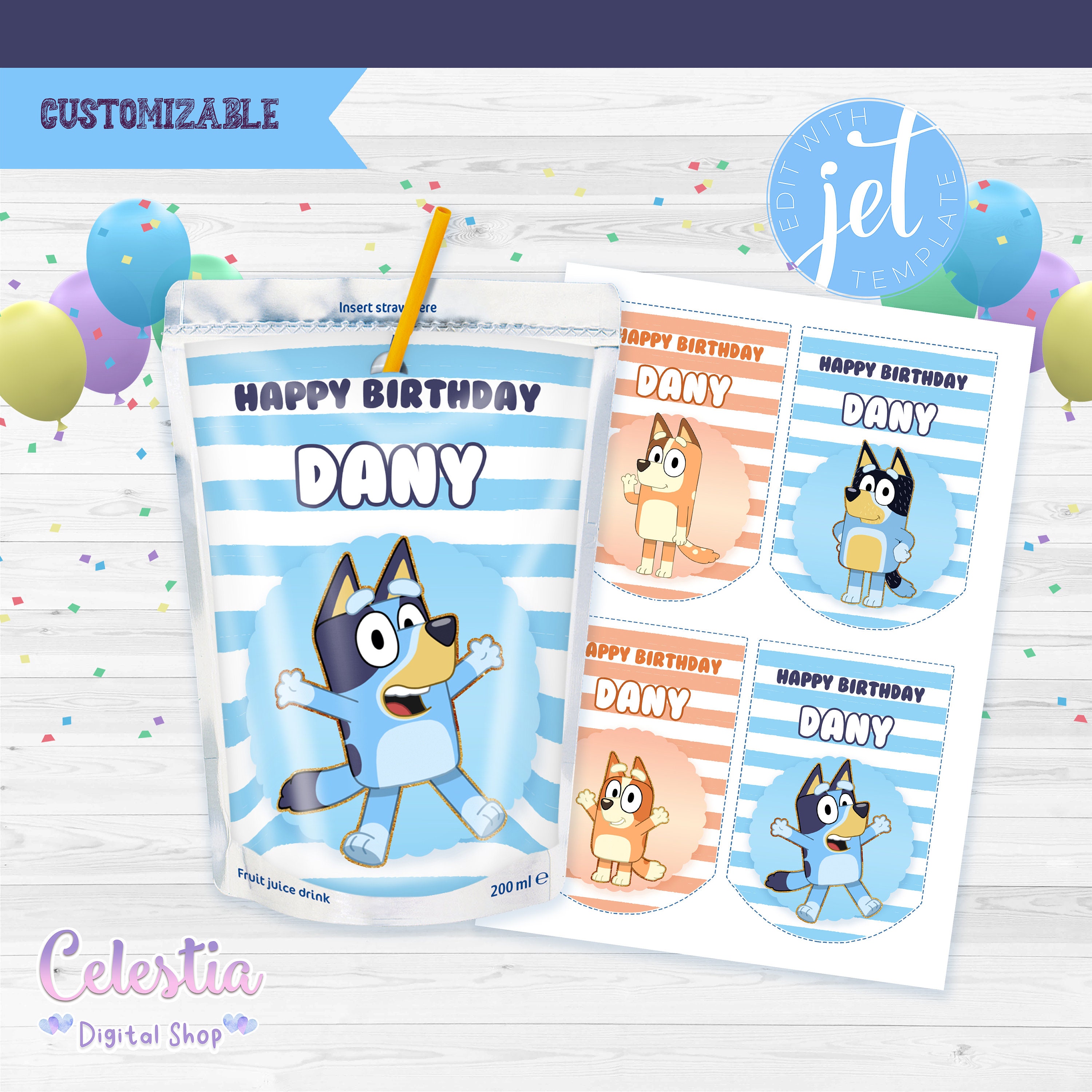 Bluey Birthday set: chipbag bottle label chocolate wrapper | Etsy