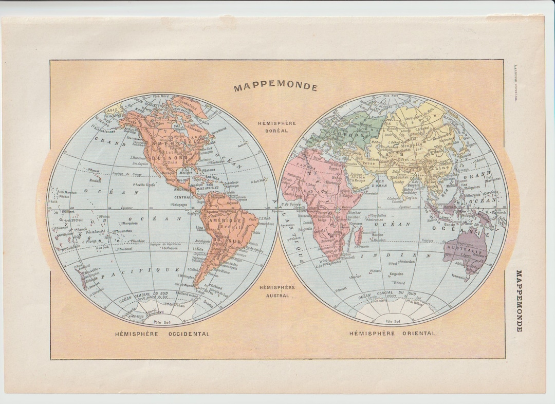 Larousse Map Monde 1922 World Map Antique Planisphere Vintage Larousse ...