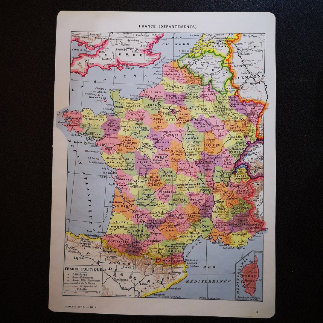 Larousse France Departements Carte Map of the Francean - Etsy Australia