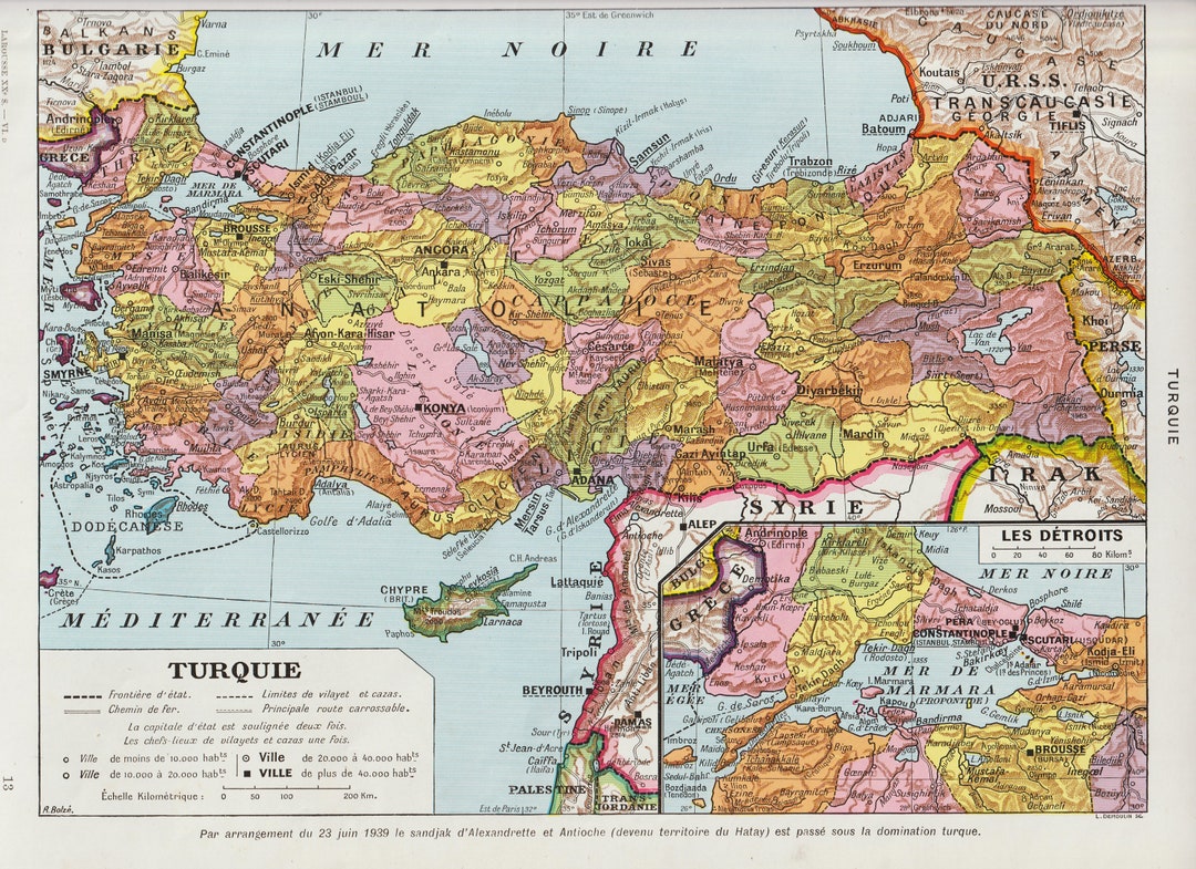 Larousse Turquie Authentique Carte Antique De La Turquie ,planche ...