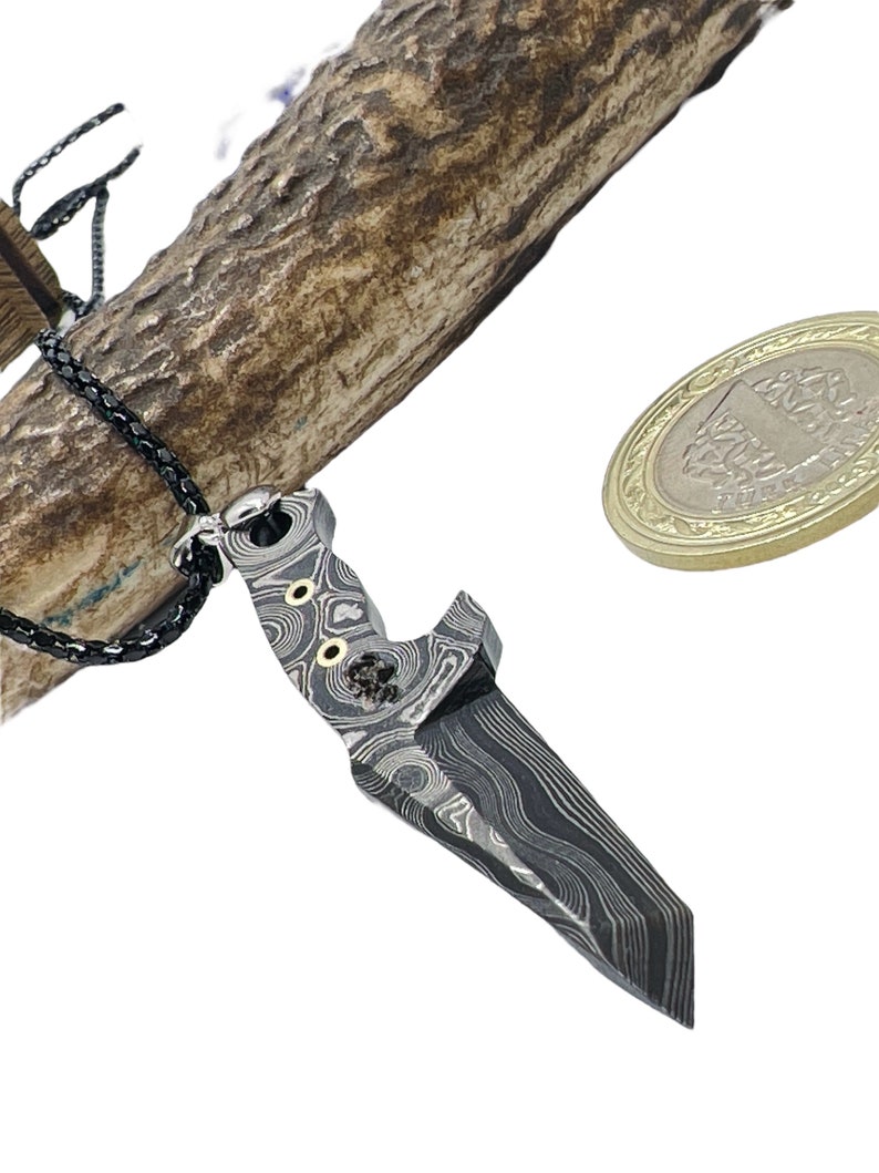 Damascus Tactical Knife Necklace, Handmade Necklace, Tactical Knife ...