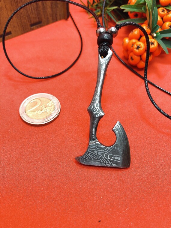 Damascus Battle Axe Necklace Mens Axe Pendant Viking Axe - Etsy