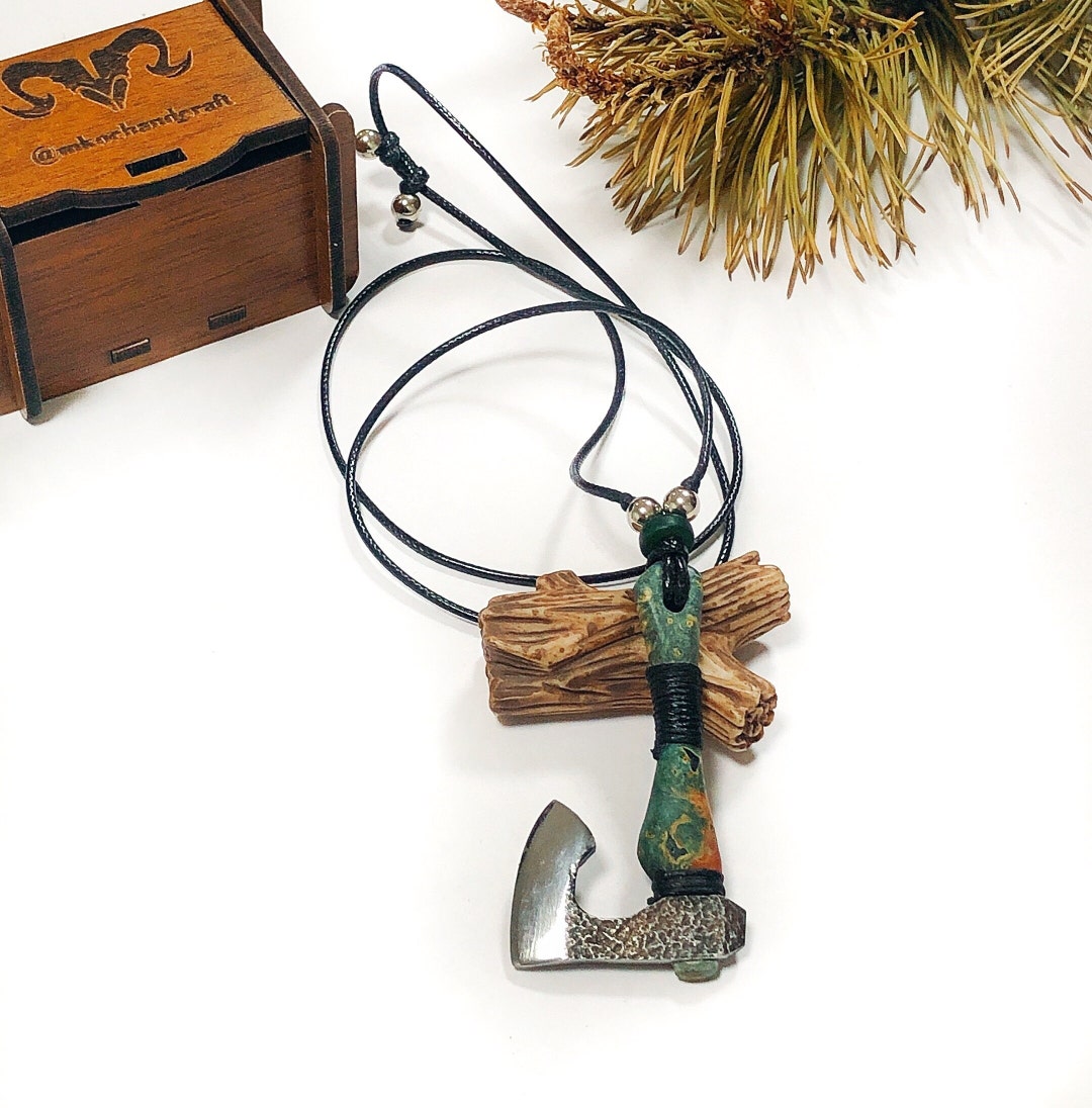 Steel Battle Axe Necklace, Mens Axe Pendant, Viking Axe Necklace ...