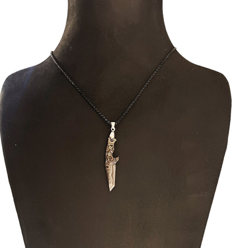 Damascus Tactical Knife Necklace, Handmade Necklace, Tactical Knife ...