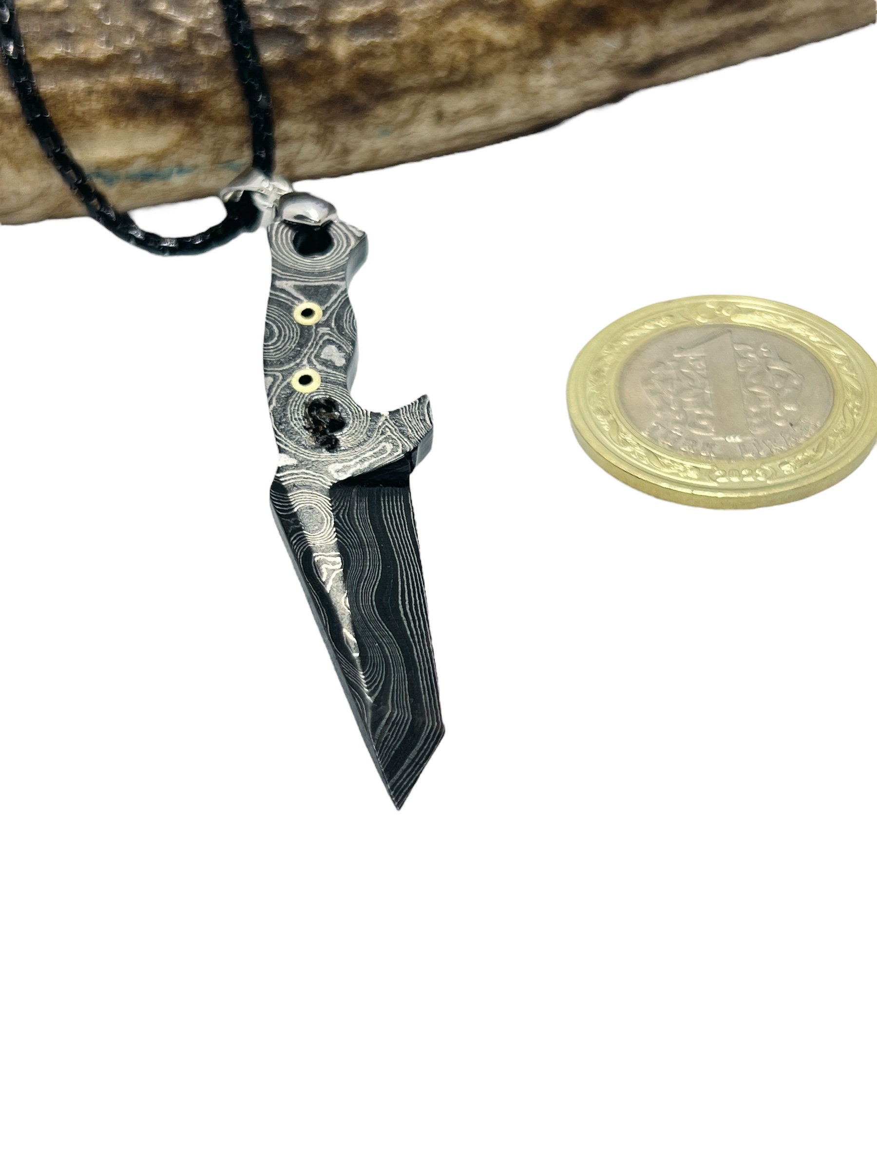 Damascus Tactical Knife Necklace, Handmade Necklace, Tactical Knife ...