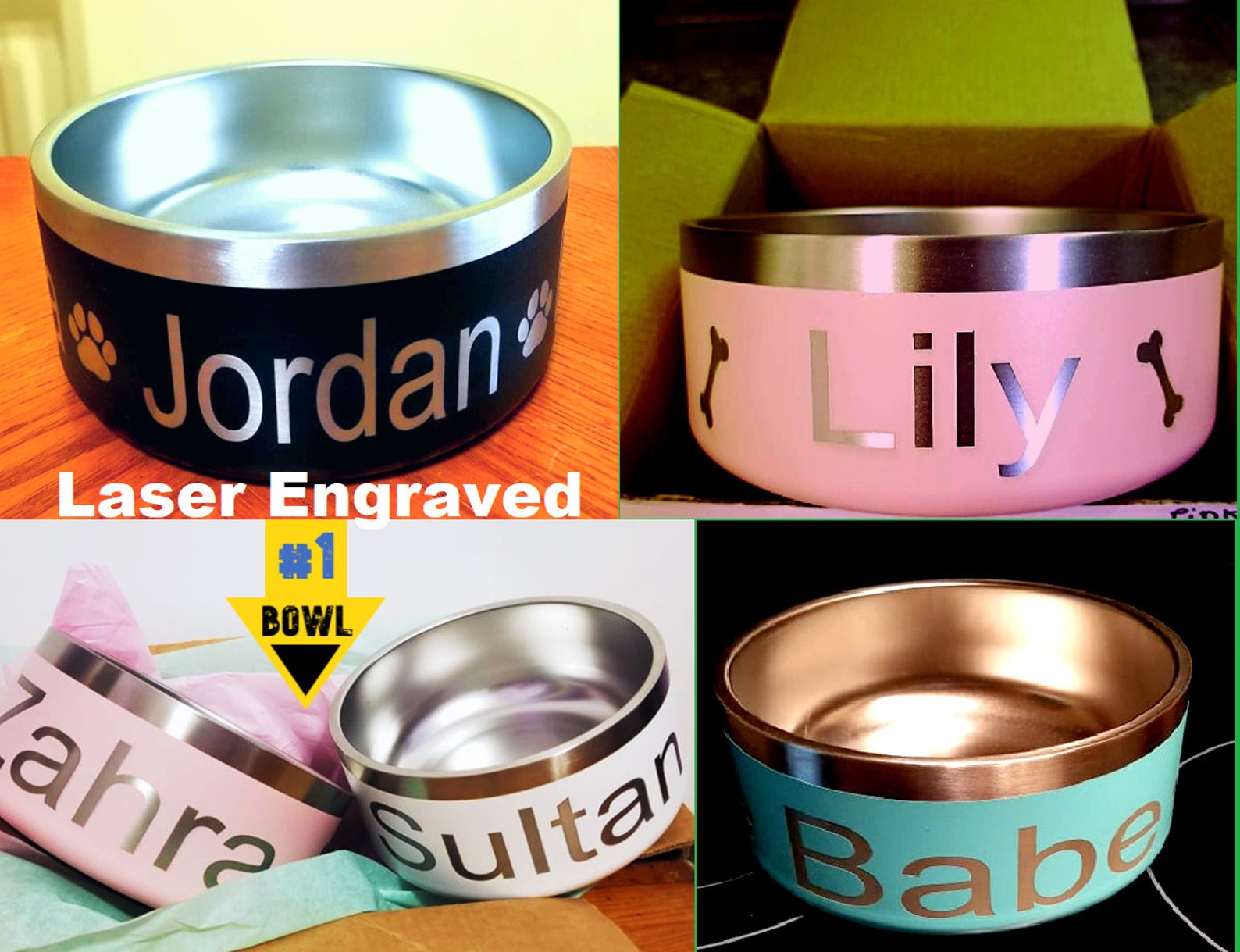 Personalized Dog Bowl Laser Engraved Custom Pet Gift | Dogs Food Water ...