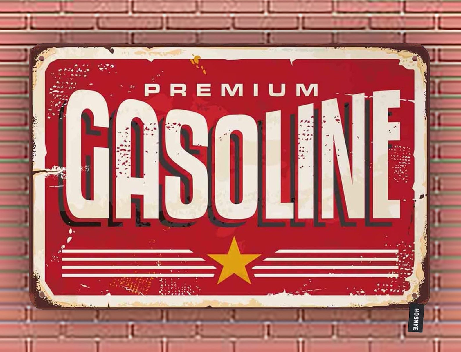 Premium Gasoline Tin Sign Vintage Poster with Lettering on Red | Etsy