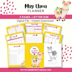 May Llama Planner Printable, Calendar, Monthly Goals, Daily Plan ...