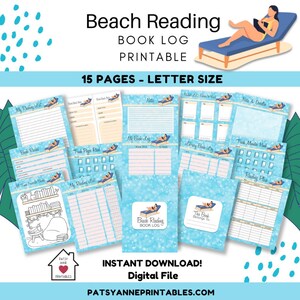 Beach Reading Book Log Printable Bundle, Reading Tracker, Instant ...