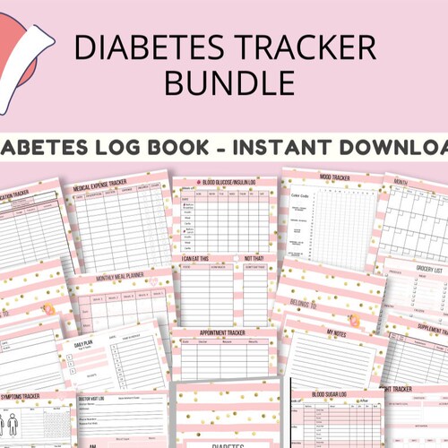 Pink Stripe Diabetes Tracker Bundle Diabetic Planner - Etsy