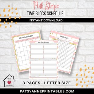 Pink Stripe Time Block Schedule Printable | Pretty Pink Planner ...