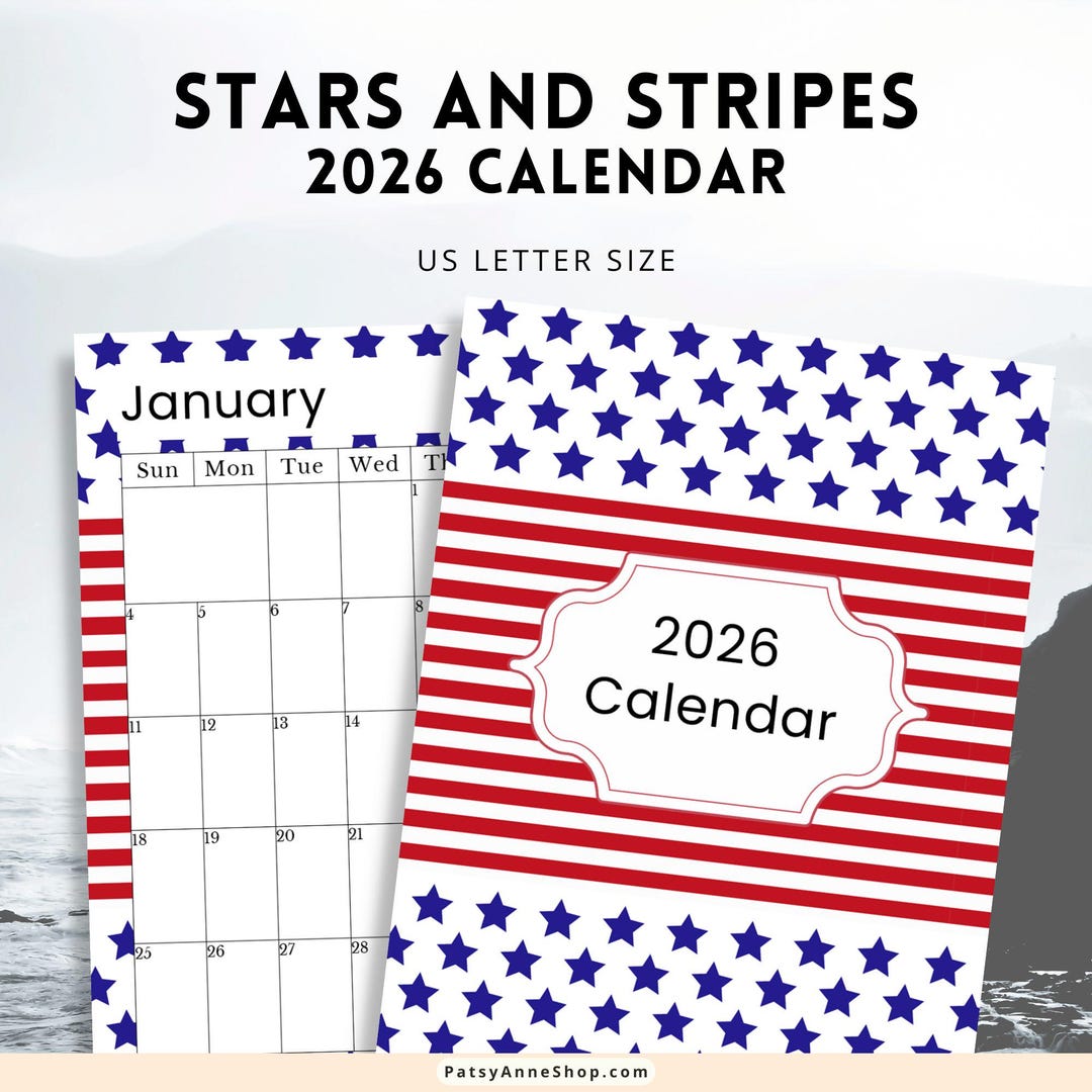 Patriotic Stars and Stripes 2026 Calendar, American Calendar Printable ...