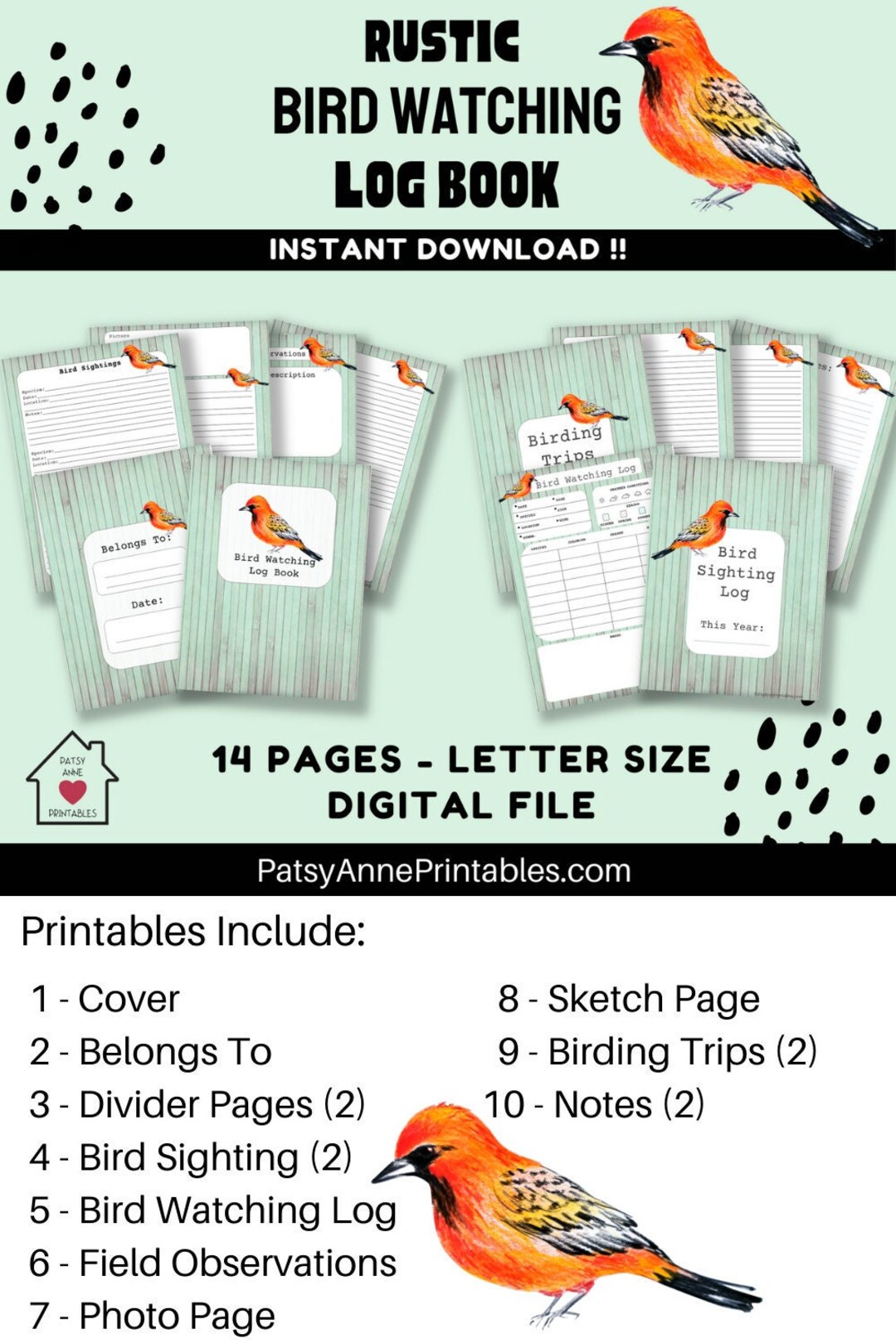 Rustic Bird Watching Log Book | Bird Watching Printable Journal ...