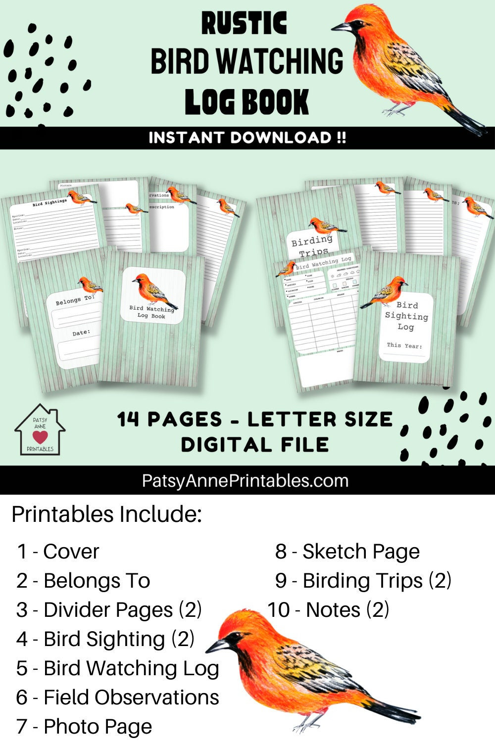 Rustic Bird Watching Log Book | Bird Watching Printable Journal ...