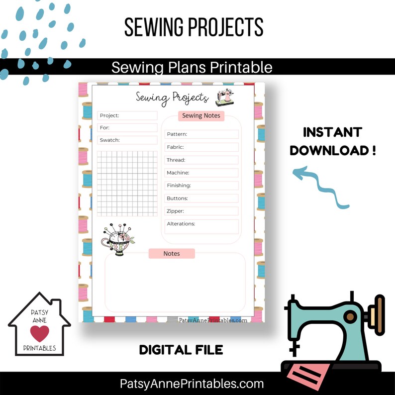 Sewing Plans Printable | DIY Craft Ideas | Sewing Projects | INSTANT ...